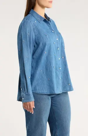 Caslon Crystal Embellished Chambray Shirt