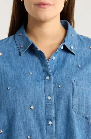 Caslon Crystal Embellished Chambray Shirt