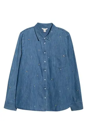Caslon Crystal Embellished Chambray Shirt