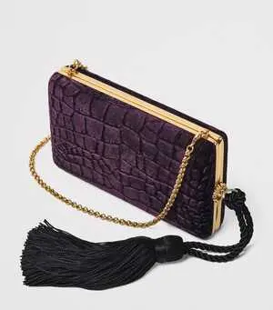 ASPINAL OF LONDON Velvet Croc-embossed Paloma Box Clutch - Purple