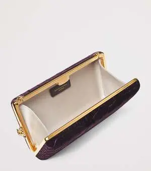 ASPINAL OF LONDON Velvet Croc-embossed Paloma Box Clutch - Purple