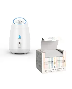 PURSONIC Glow & Go Skincare Essentials Bundle: Nano Facial Steamer + Clean Facial Towels - White