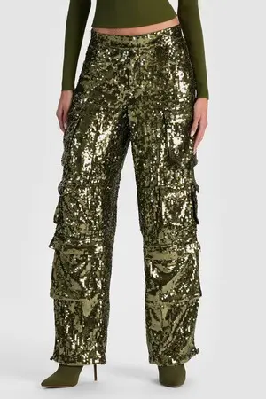 Alice + Olivia Olympia Sequin Cargo Pant - Green