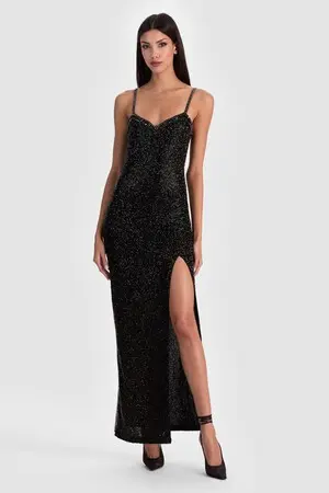 Alice + Olivia Nina Embellished Maxi Dress - Black