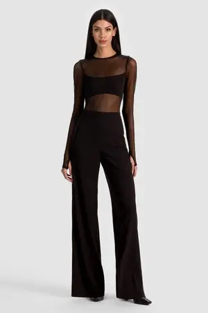 Alice + Olivia Nichol Jumpsuit With Sheer Bodice And Wide Leg Pants - Black