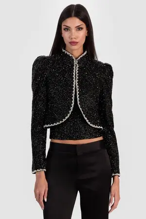 Alice + Olivia Ilaria Embellished Cropped Jacket - Black