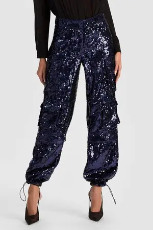 Alice + Olivia Olympia Sequin Cargo Pant - Navy