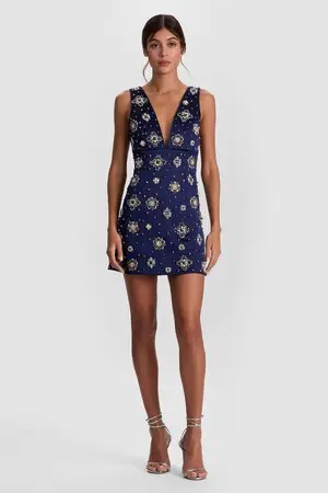 Alice + Olivia Mandy Embellished Mini Dress - Navy