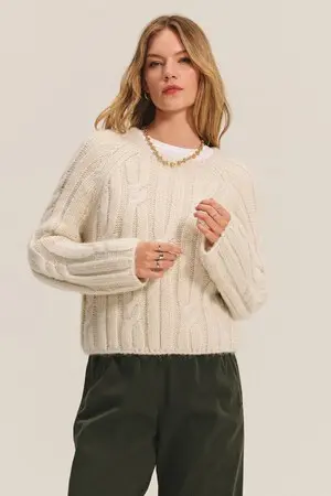 Velvet By Graham & Spencer Marina Metallic Cable Knit Sweater