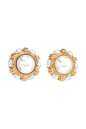 KENNETH JAY LANE Pearl Cabochon Button Clip-on Earrings - Gold