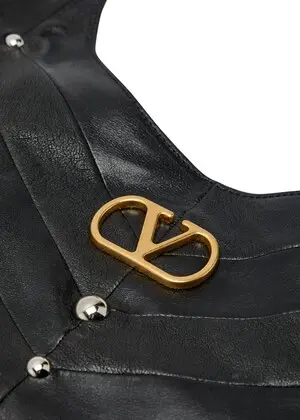 Valentino Garavani Logo-plaque Studded Chevron Leather Hobo Bag - Black