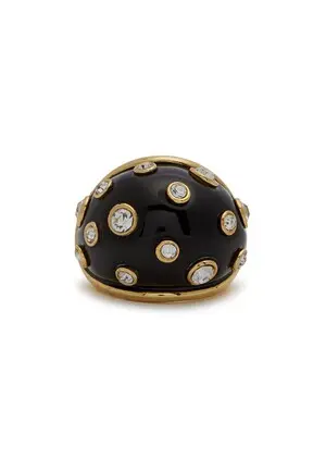 KENNETH JAY LANE Crystal-embellished Enamelled Gold-plated Ring - Black