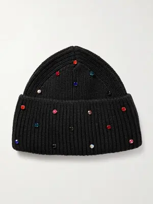 Goldbergh Dream Crystal-embellished Ribbed-knit Beanie - Black