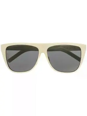 Saint Laurent Snakeskin Effect Square Sunglasses - Neutrals