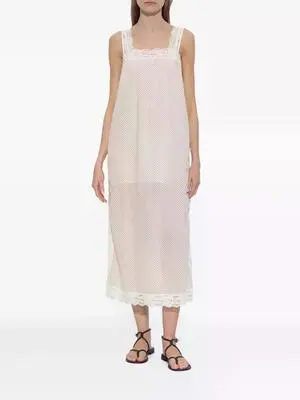 Posse Marlowe Polka-dot Lace-trim Midi Dress - Neutrals