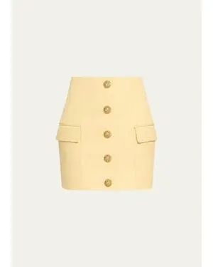 Balmain Button-front Mini Leather Skirt - Jaune Pale