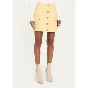 Balmain Button-front Mini Leather Skirt