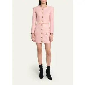 Balmain Button-front Mini Leather Skirt