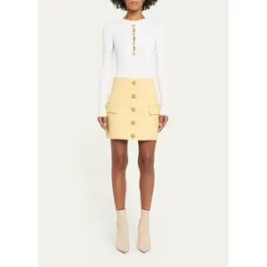 Balmain Button-front Mini Leather Skirt