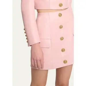 Balmain Button-front Mini Leather Skirt