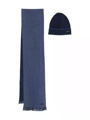 BOSS Logo-patch Scarf And Beanie Set - Blue