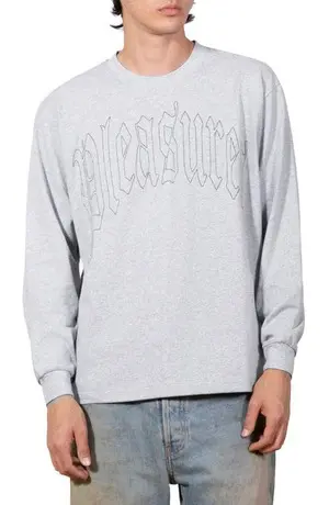 PLEASURES Twitch Embroidered Long Sleeve T-shirt - Heather Grey
