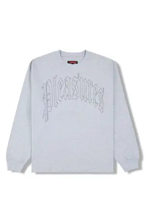 PLEASURES Twitch Embroidered Long Sleeve T-shirt - Heather Grey
