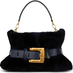 Balmain Anthem Medium Shearling Shoulder Bag