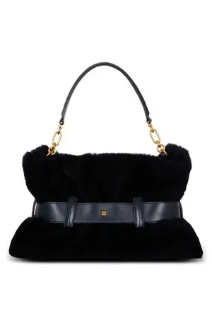 Balmain Anthem Medium Shearling Shoulder Bag