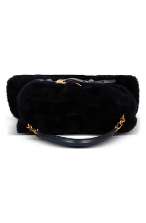 Balmain Anthem Medium Shearling Shoulder Bag