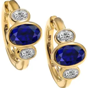 MARK HENRY Three Stone Oval And Diamond Huggie Hoop Earrings - Sapphire