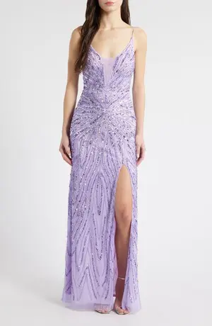 JUMP APPAREL Glitter Mesh Column Gown - Lilac