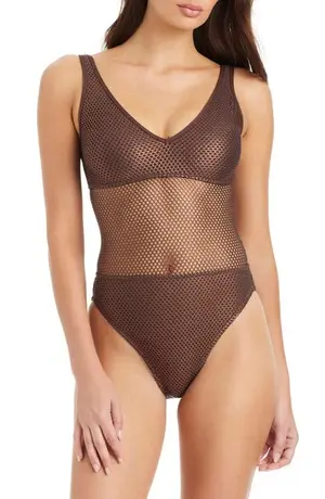 Sanctuary Net Metallic One-piece Swimsuit - Espresso Bronze