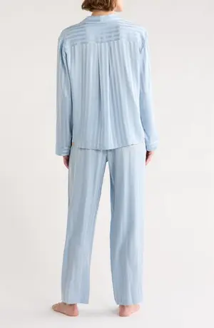 Lunya Stripe Washable Silk Button-up Pajamas - Frosted Lagoon Jacquard