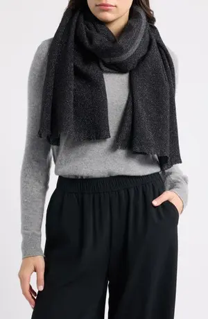 Eileen Fisher Wool Blend Shimmer Wrap - Black