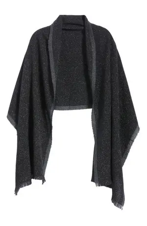 Eileen Fisher Wool Blend Shimmer Wrap - Black