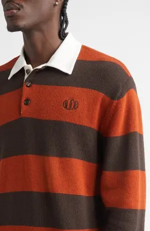 BODE Pine Stripe Wool Rugby Sweater - Brown Multi