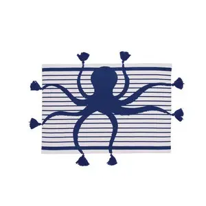 C&F HOME Indigo Octopus Stripes And Tassels Placemats Set Of 6