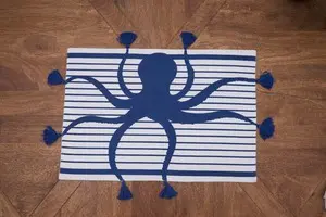 C&F HOME Indigo Octopus Stripes And Tassels Placemats Set Of 6
