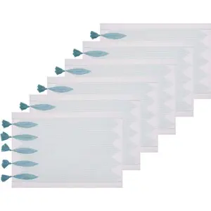 C&F HOME Tassel And Stripes Fish Placemats Machine Washable Set Of 6 - Blue