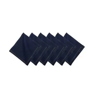 C&F HOME Denim Machine Navy Washable Hemstitch Napkins Set Of 6 - Blue