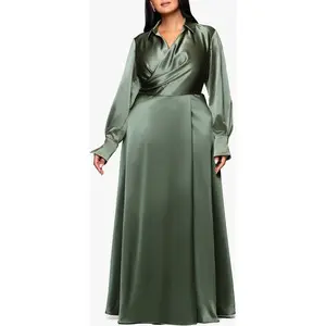 XSCAPE EVENINGS Long Sleeve Satin Gown