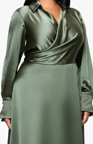 XSCAPE EVENINGS Long Sleeve Satin Gown