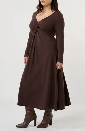 ESTELLE Equinox Long Sleeve A-line Dress - Cocoa