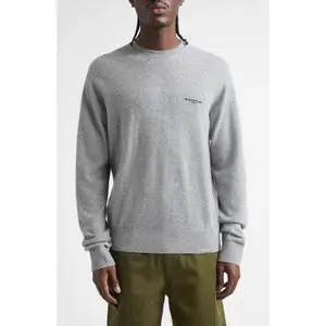 Givenchy Logo Embroidered Wool & Cashmere Crewneck Sweater - Light Grey Melange