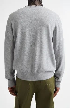 Givenchy Logo Embroidered Wool & Cashmere Crewneck Sweater - Light Grey Melange