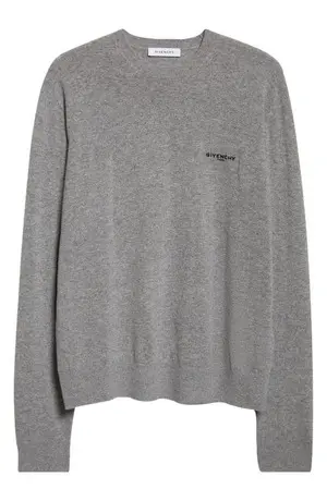 Givenchy Logo Embroidered Wool & Cashmere Crewneck Sweater - Light Grey Melange