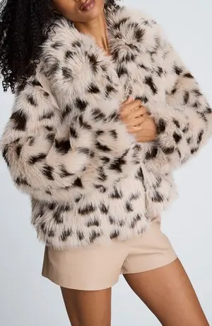KENNETH COLE Oversized Faux Fur Crop Jacket