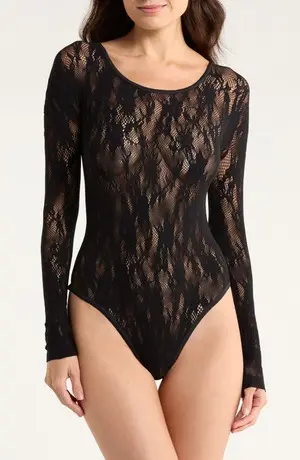 MEMOI Floral Long Sleeve Seamless Bodysuit