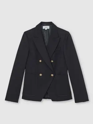 REISS Gigi Petite Wool-blend Double-breasted Blazer - Navy